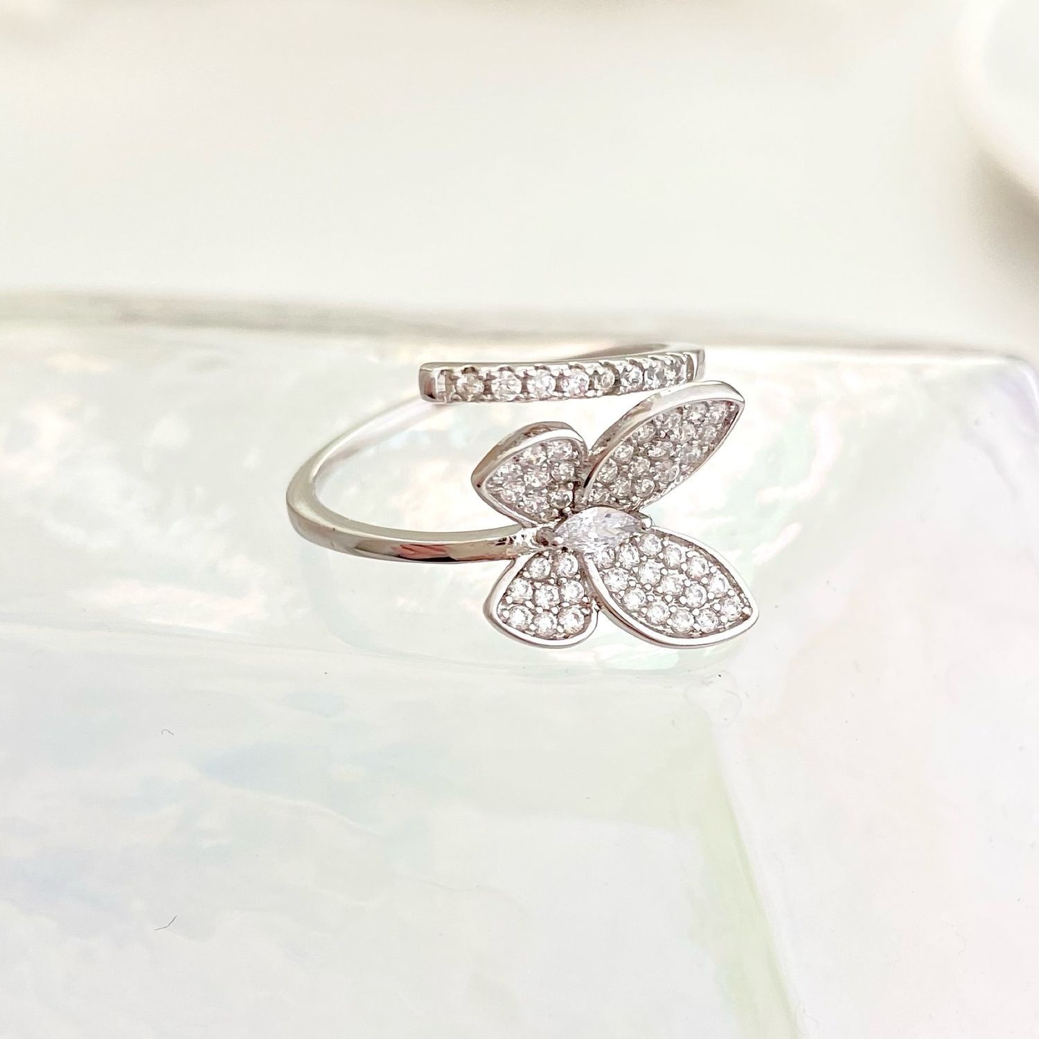 Кольцо Бабочка с фианитами, родий купить в интернет-магазине Ярмарка ...