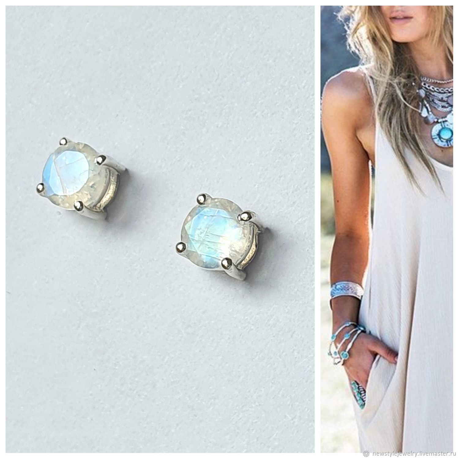 Серьги с лунным камнем из серебра – заказать на Ярмарке Мастеров ...