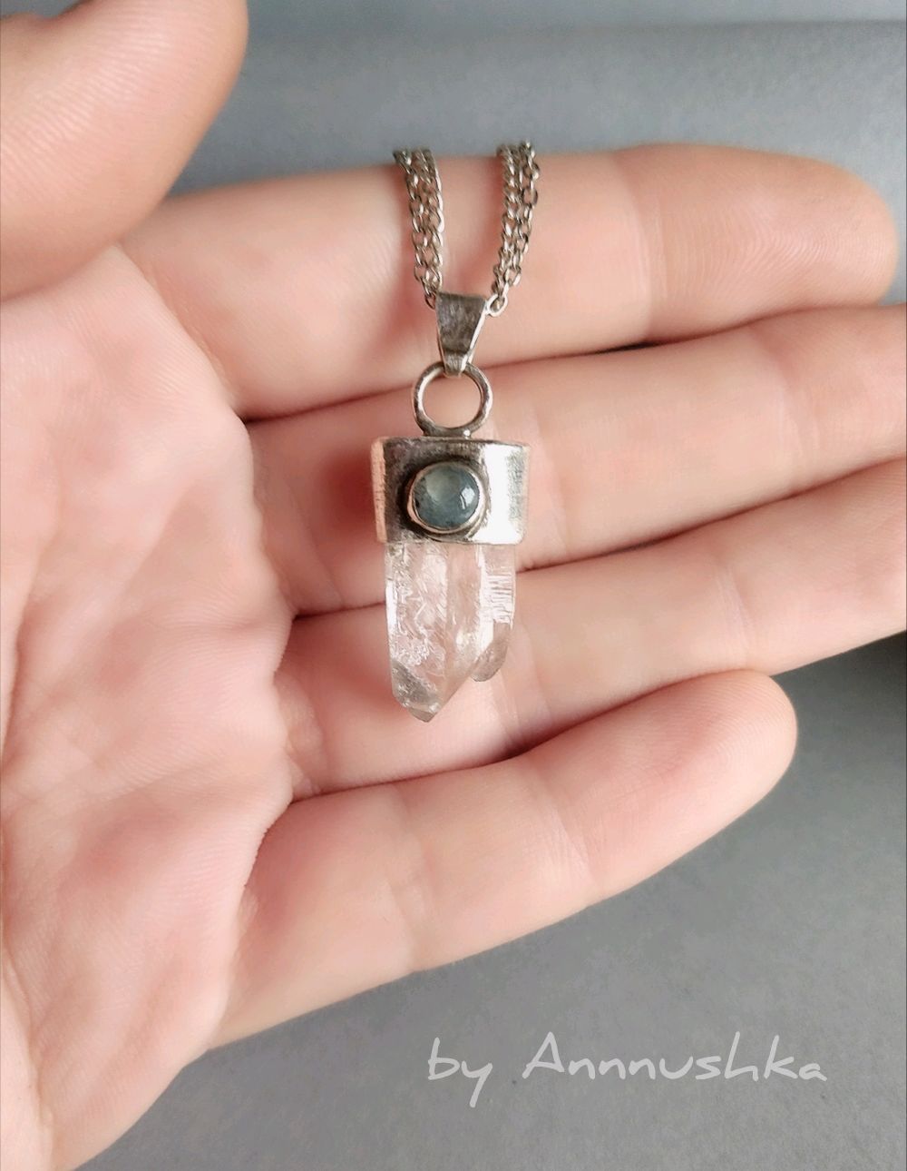 Кулон серебро горный хрусталь аквамарин серебряный кулон кристалл в ...