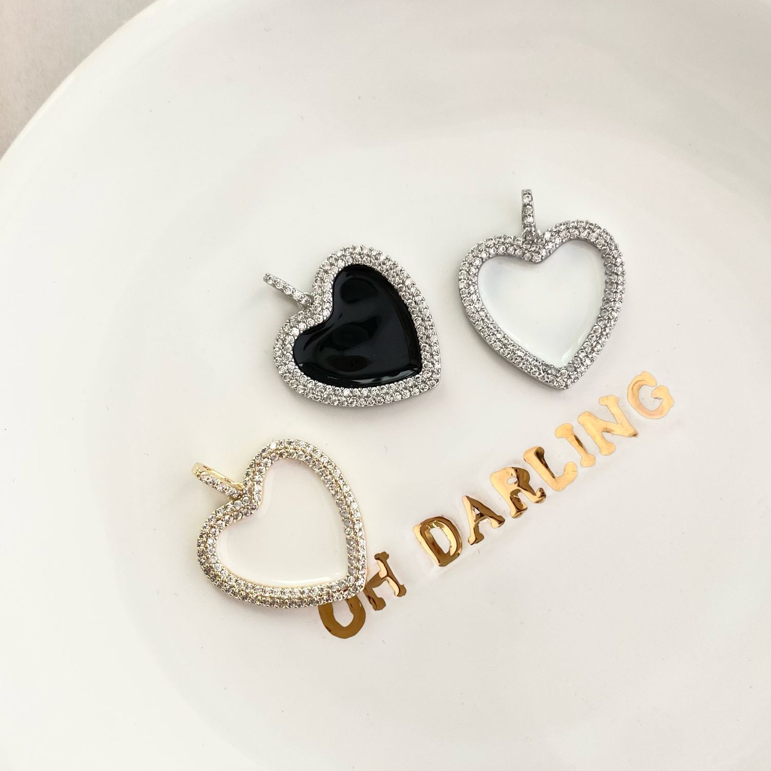 Подвеска Сердце, 20 мм, черная эмаль + фианиты, родиевое покрытие ...