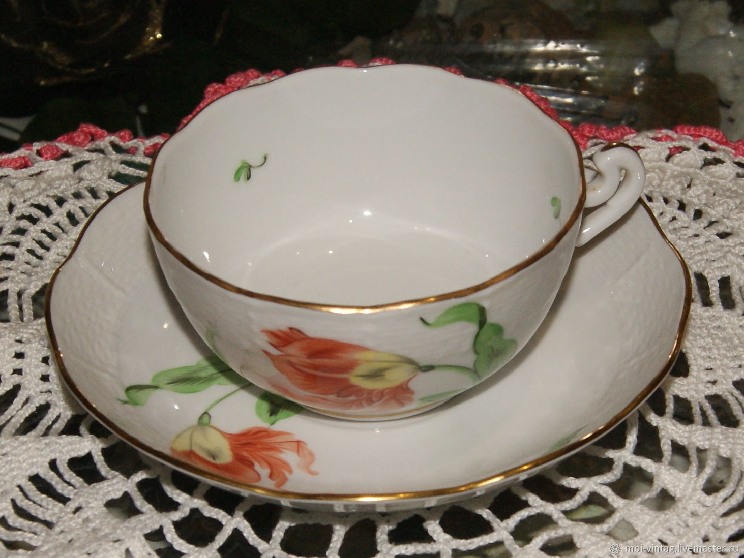 Винтаж Чайная пара Herend Kitty Тюльпан 300мл №4 купить в интернет магазине Ярмарка Мастеров по