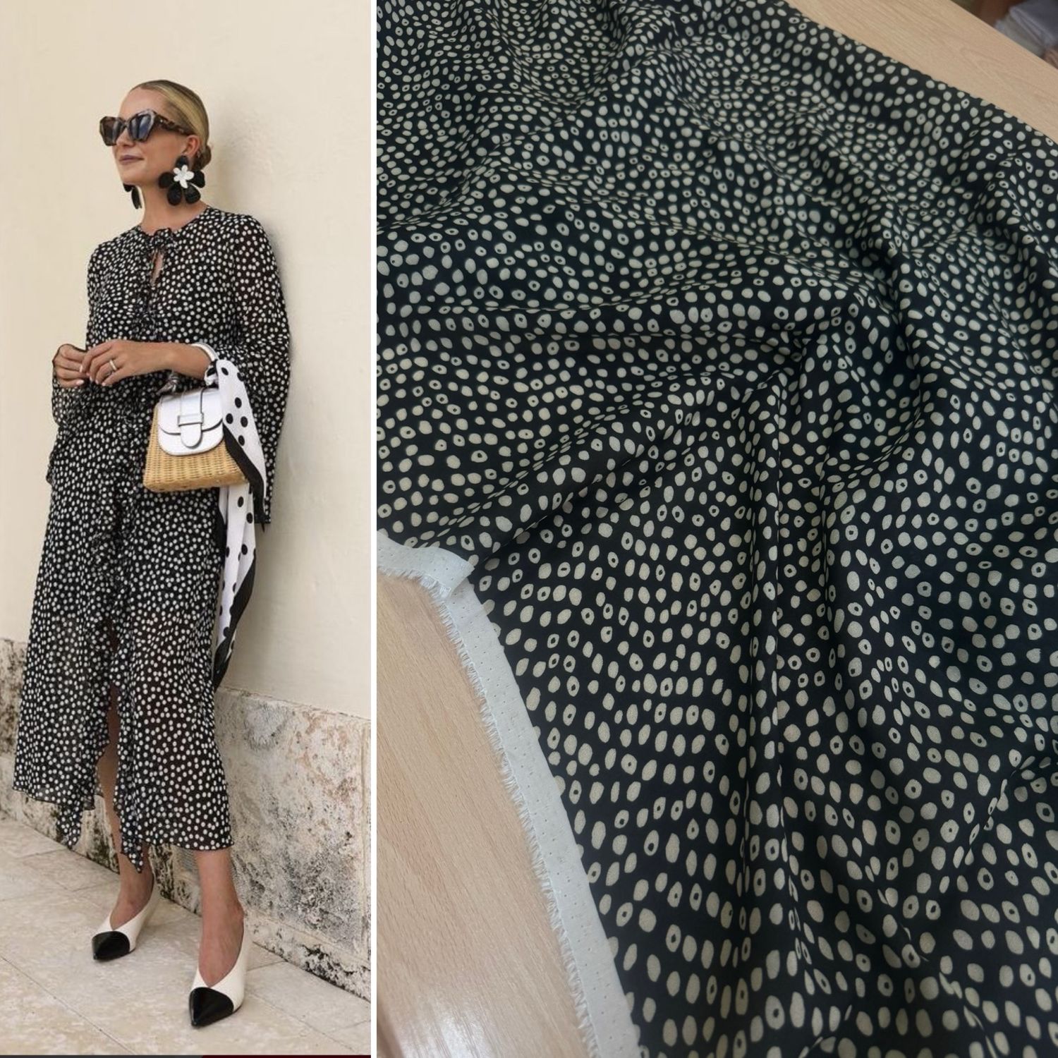 Черная вискоза в бежевый горошек купить в интернет-магазине Ярмарка ...