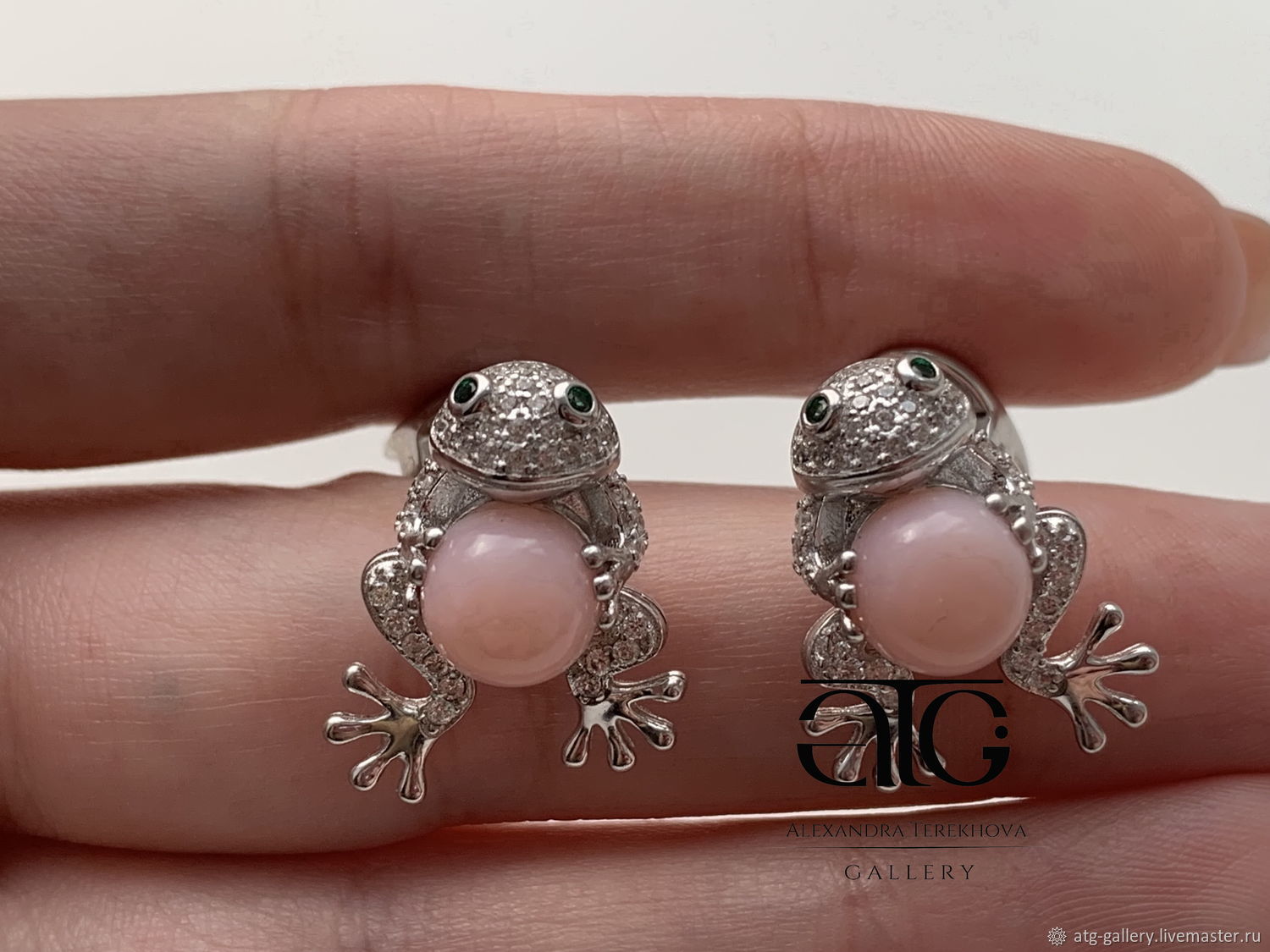 Women's cufflinks with pink opal and CZ. 925 sterling silver. в ...