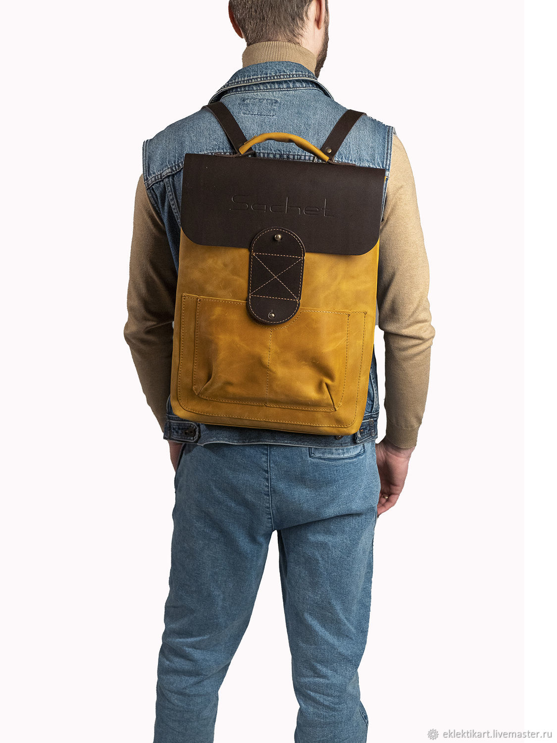 Рюкзак кожаный для ноутбука 17 дюймов (желтый крейзи) купить в интернет ...