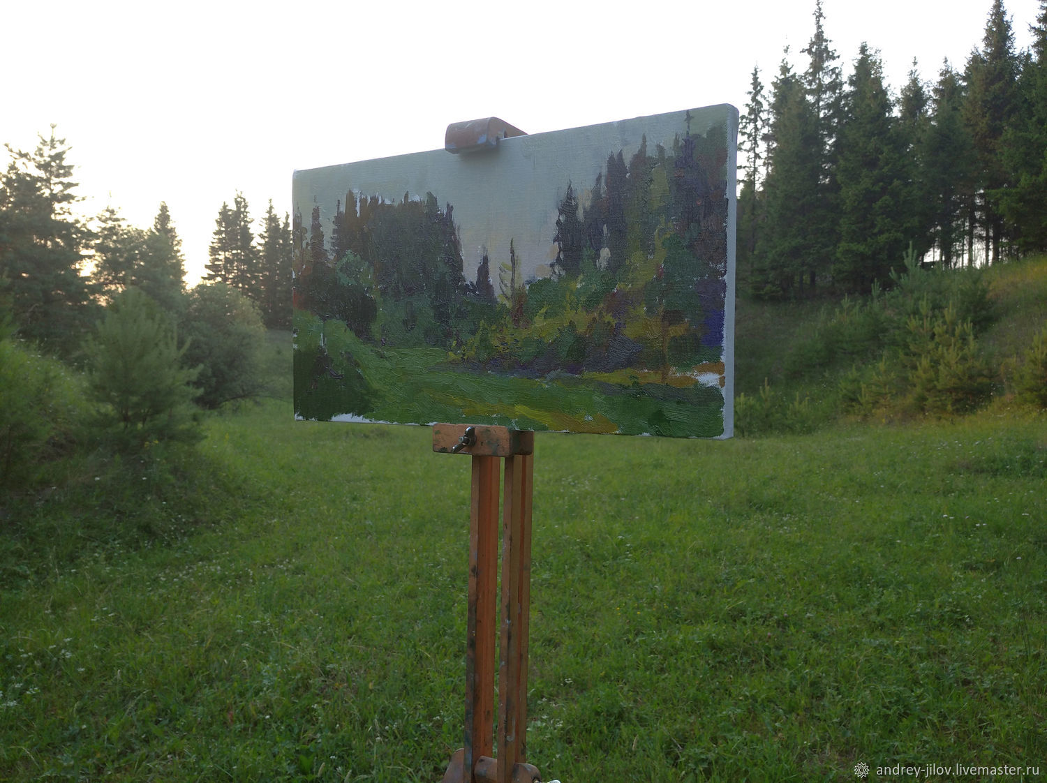 Картина маслом летний пейзаж «Ельник Вечер в интернет магазине на Ярмарке Мастеров Картины