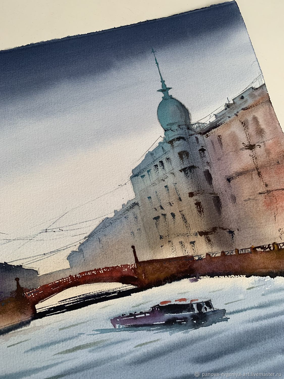 Картина акварелью на бумаге - Дом у Красного моста. Санкт-Петербург ...