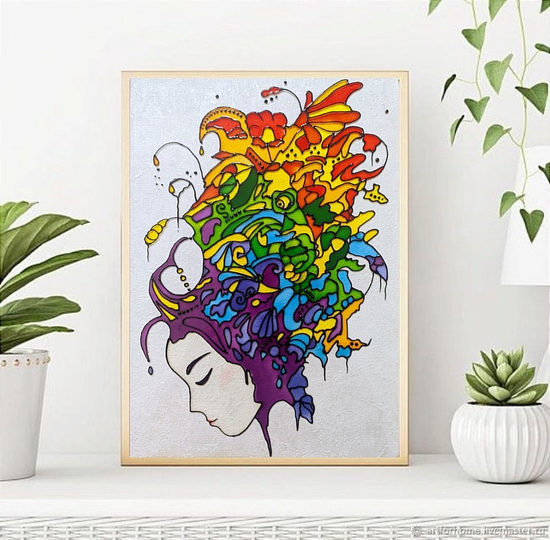 Картина, подарок девушке, витражная роспись: Девушка-весна купить в ...