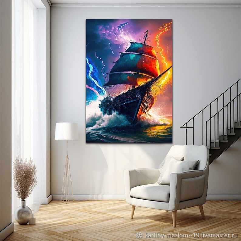 Картина маслом на холсте Корабль в шторме Современные картины на стену ...