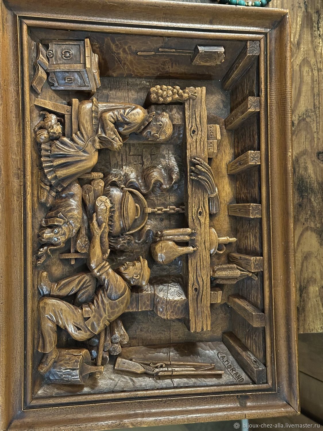 Винтаж: Старинное панно C A Morand, дерево/ résine de bois, 1945 г ...