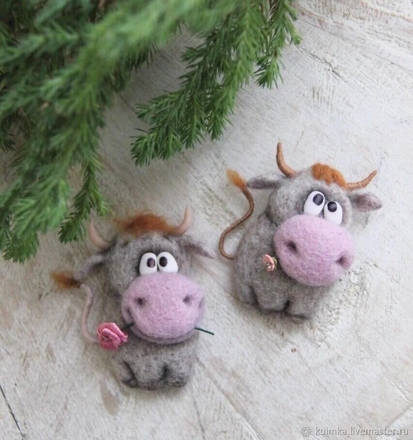 Брошь валяная Бычок-Сашок и Буренка-Аленка – заказать на Ярмарке ...