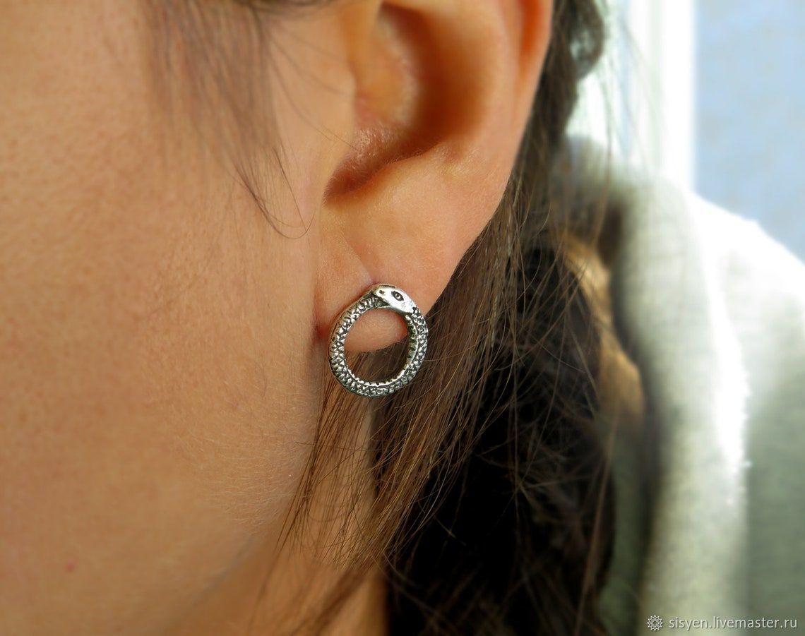 Серьги, уроборос, серебряные серьги, мифология, мужские, женские в ...