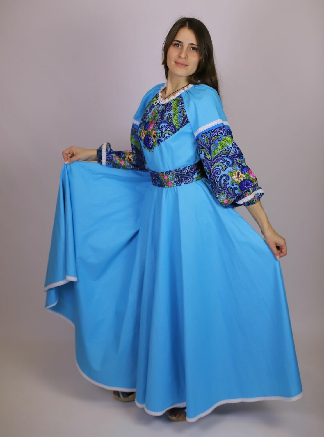 Платье Ярославна из Павлово-Пасадского платка бирюзовое купить в ...