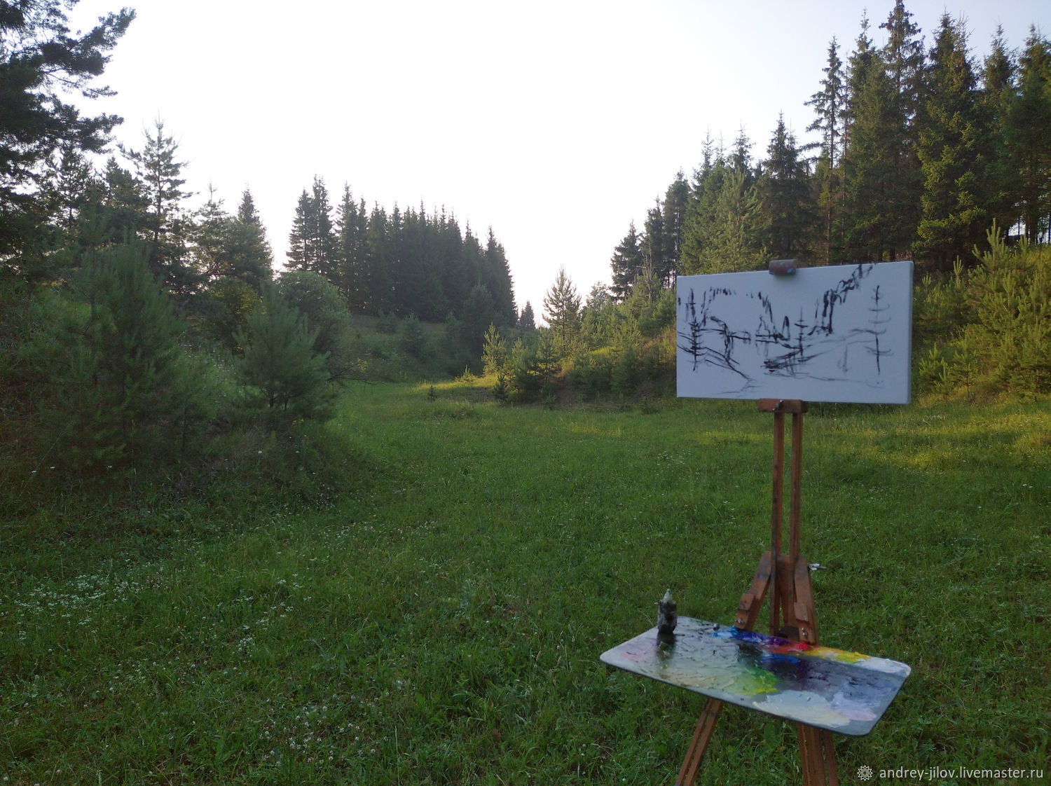 Картина маслом летний пейзаж «Ельник Вечер в интернет магазине на Ярмарке Мастеров Картины