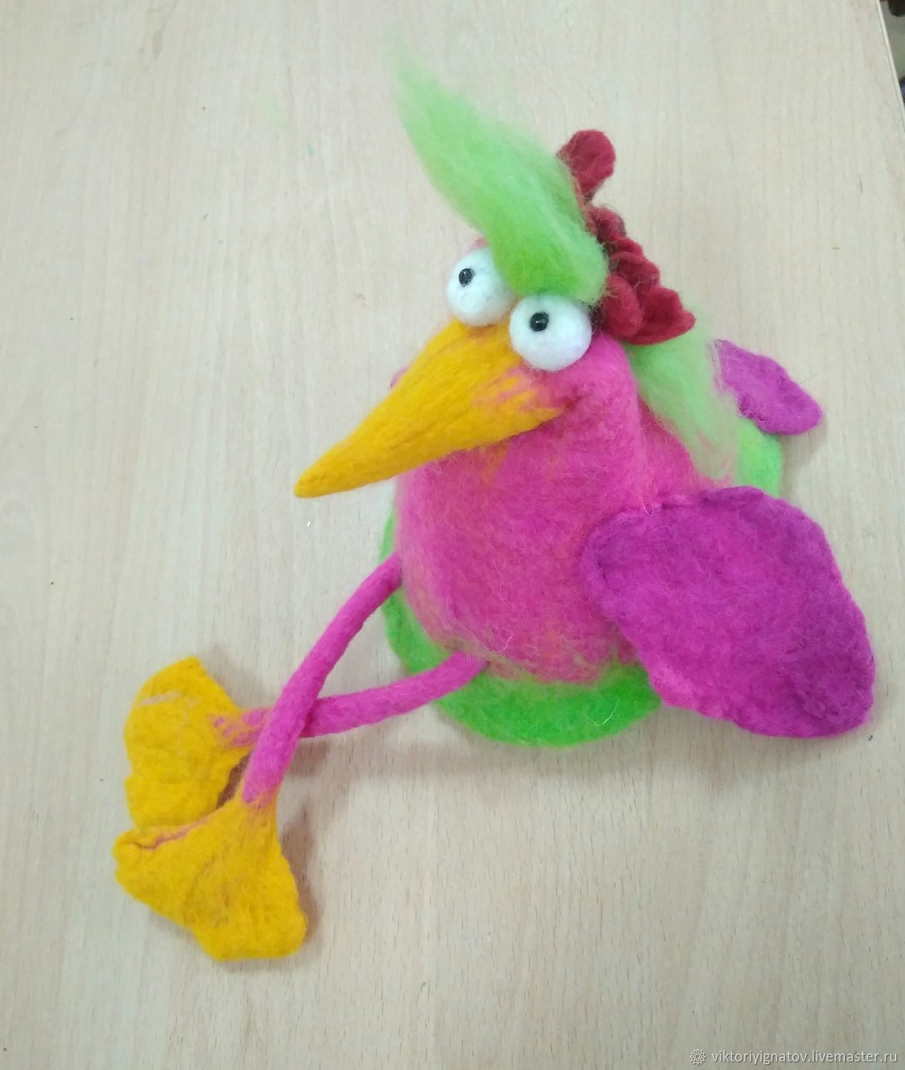 Птица счастья, розовая птица, валяная игрушка, чердачная игрушка в ...