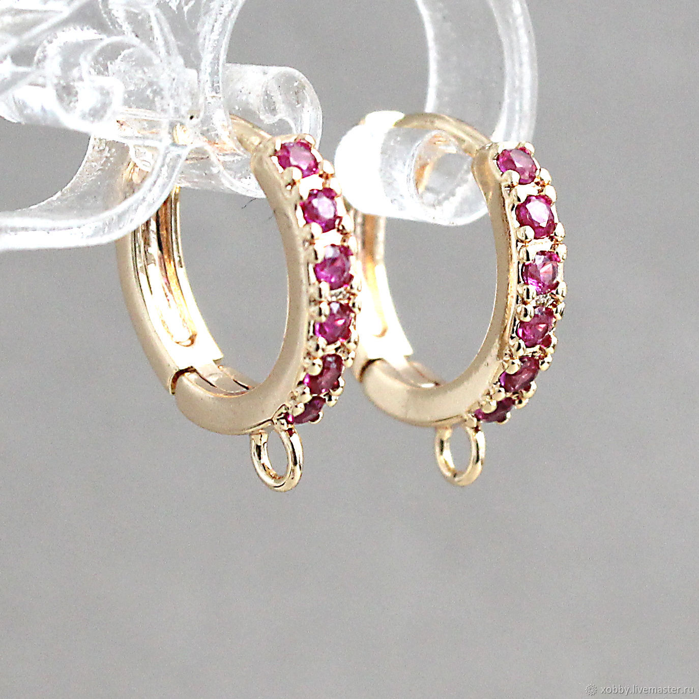 Швензы с цирконами золото 18K латунь, гипоаллергенные, 15x14x2.5мм в ...