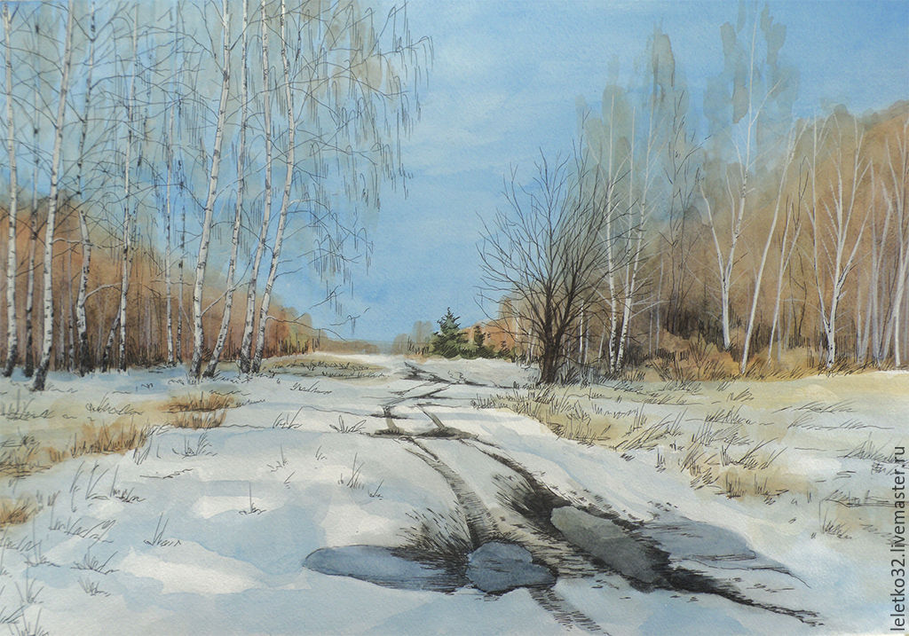 картина.пейзаж акварелью"Зимняя дорога" в интернет-магазине на Ярмарке ...
