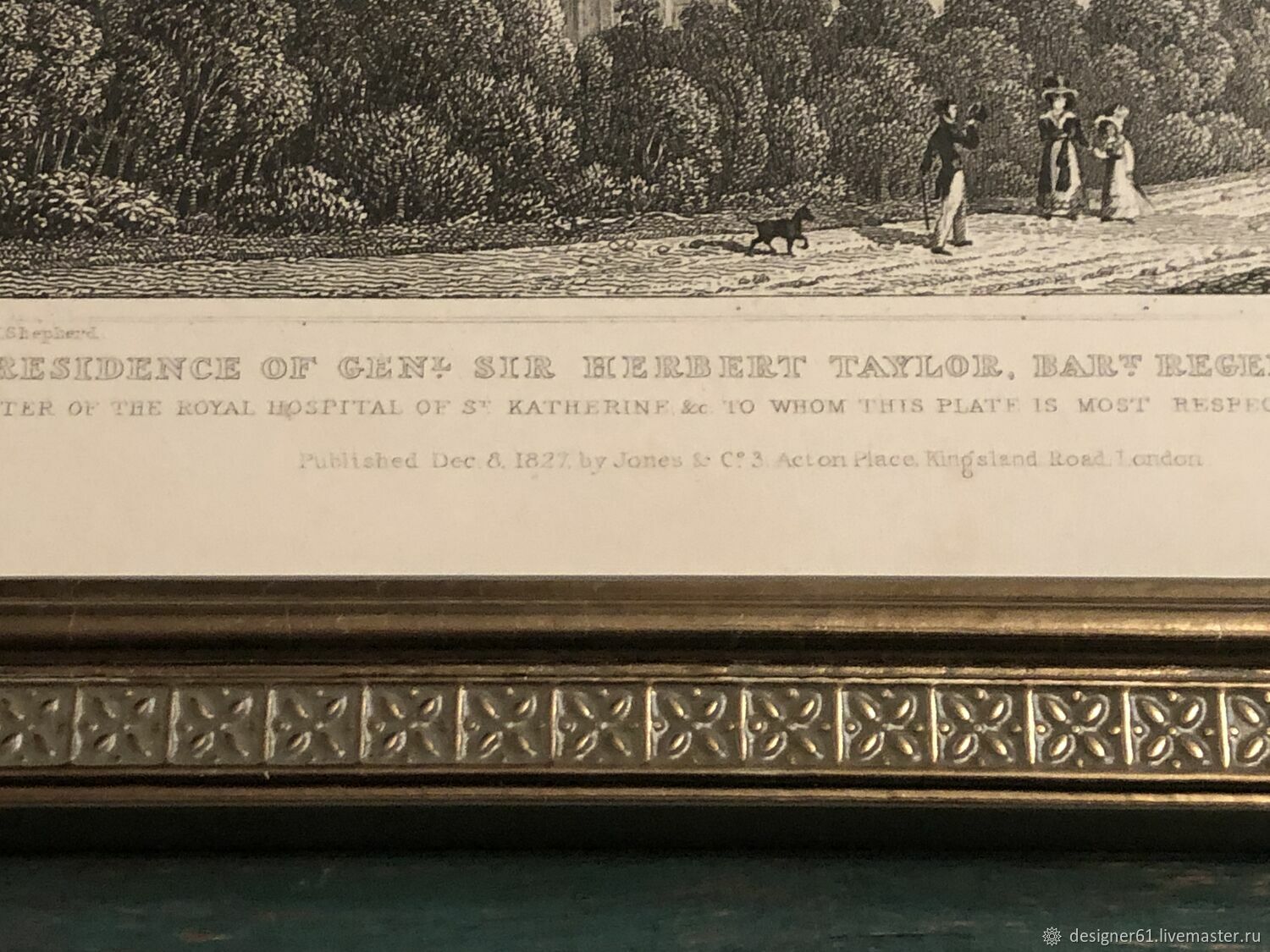 Винтаж: 1827 RESIDENCE OF SIR HERBERT TAYLOR Старинная гравюра в ...