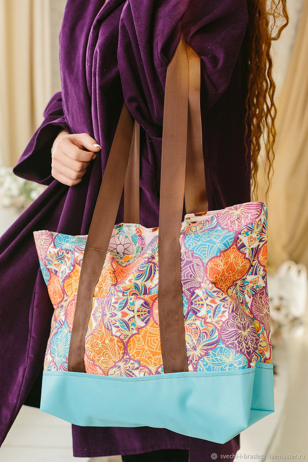 ЭКО-сумка-Шоппер двусторонний Орнамент-Полевые цветы размер 40х40х13см ...