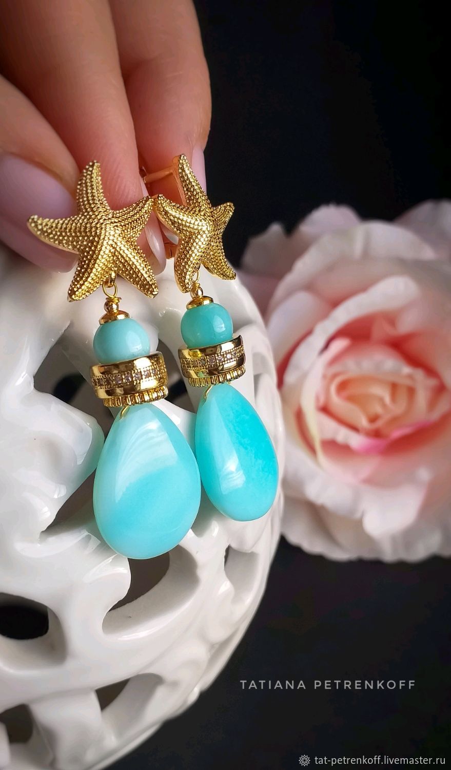 "Мечтай!" Перуанский голубой опал, позолоченное серебро на заказ в ...