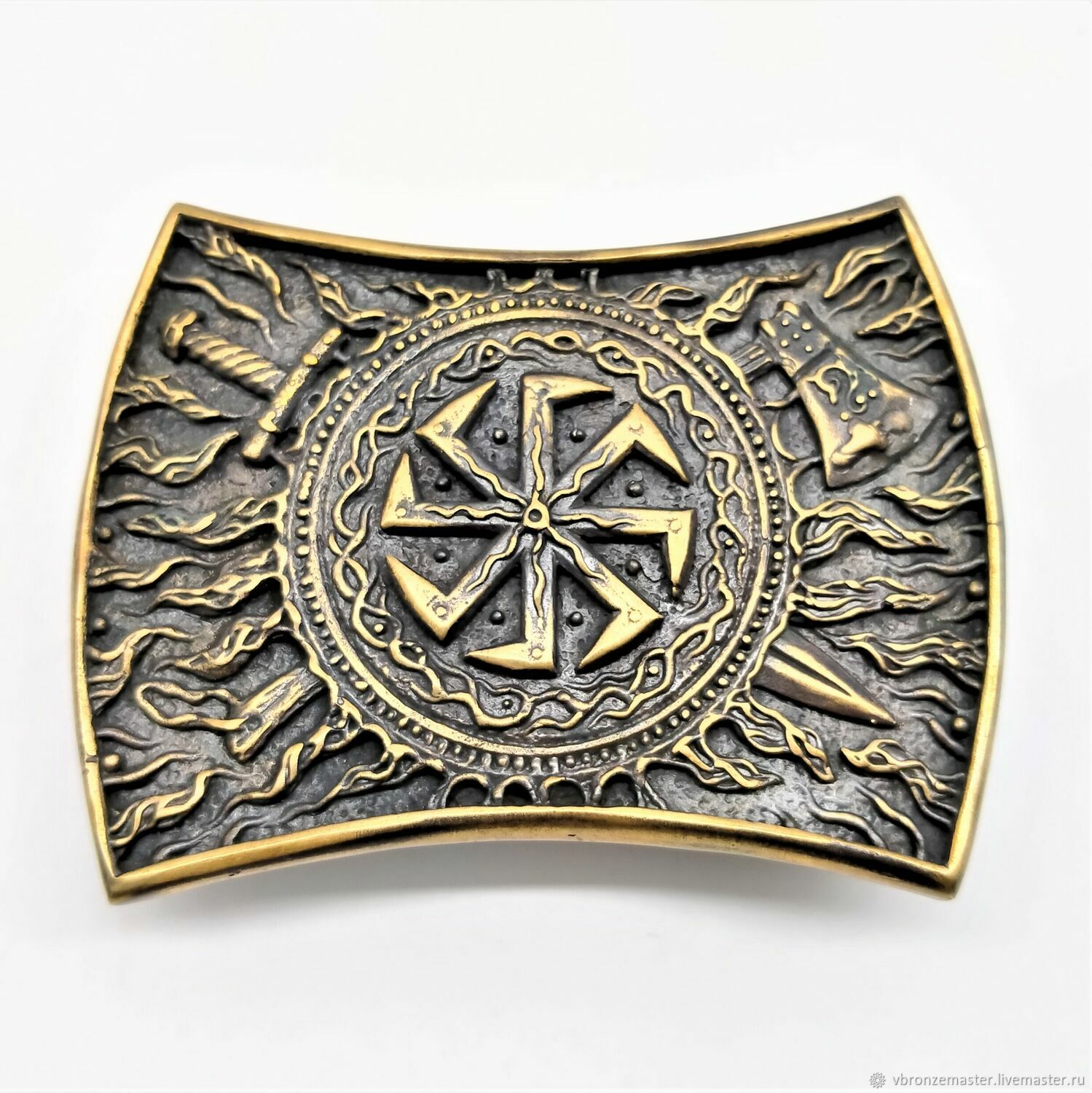 Коловрат большой бронзовая пряжка/бляха для ремня патинированная в ...