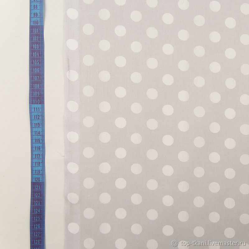 Ткань Перкаль набивная - Белый горох на светло-сером (ширина 150 см) в ...