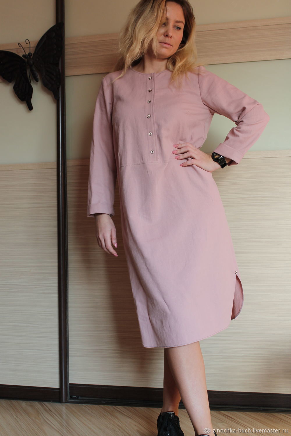 Платья: Женское прямое платье из вареной крапивы Пыльная роза купить в ...