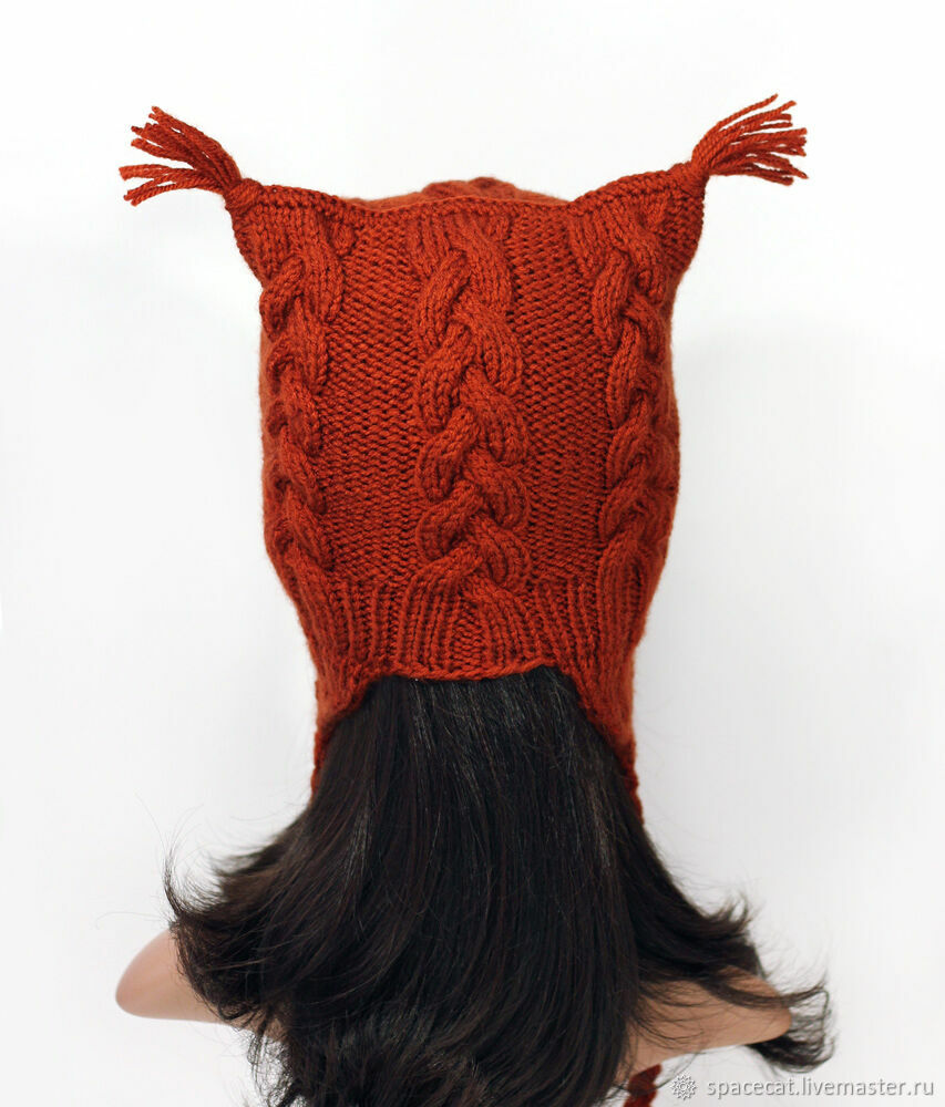 Шапка с ушками Белочка вязаная с косами с завязками в интернет-магазине ...