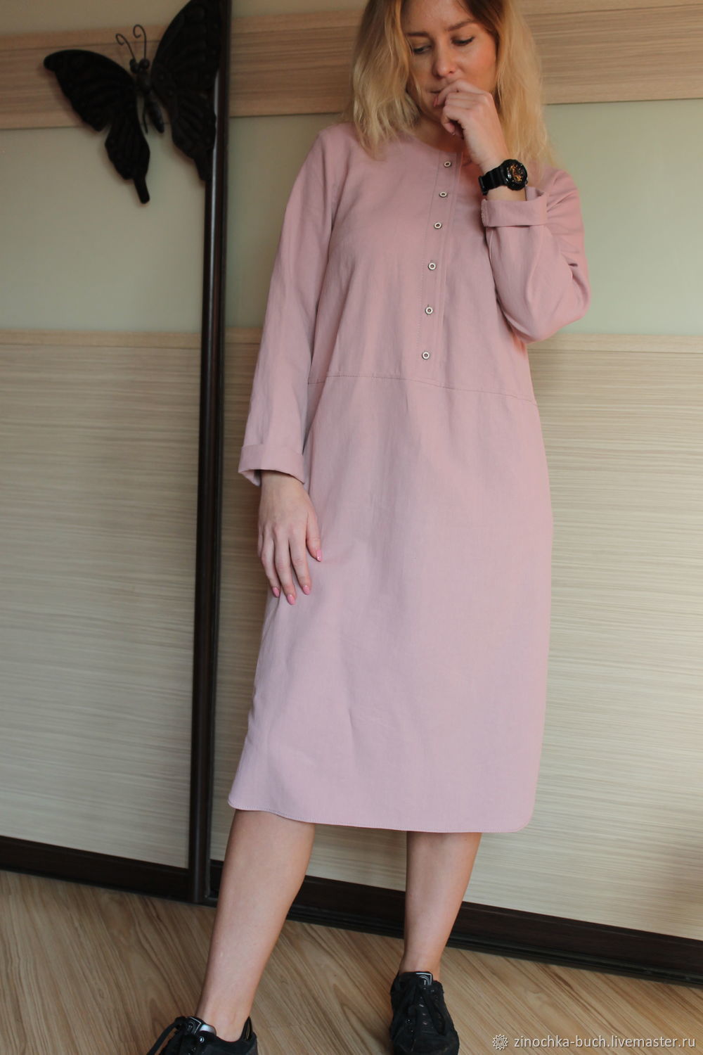 Платья: Женское прямое платье из вареной крапивы Пыльная роза купить в ...