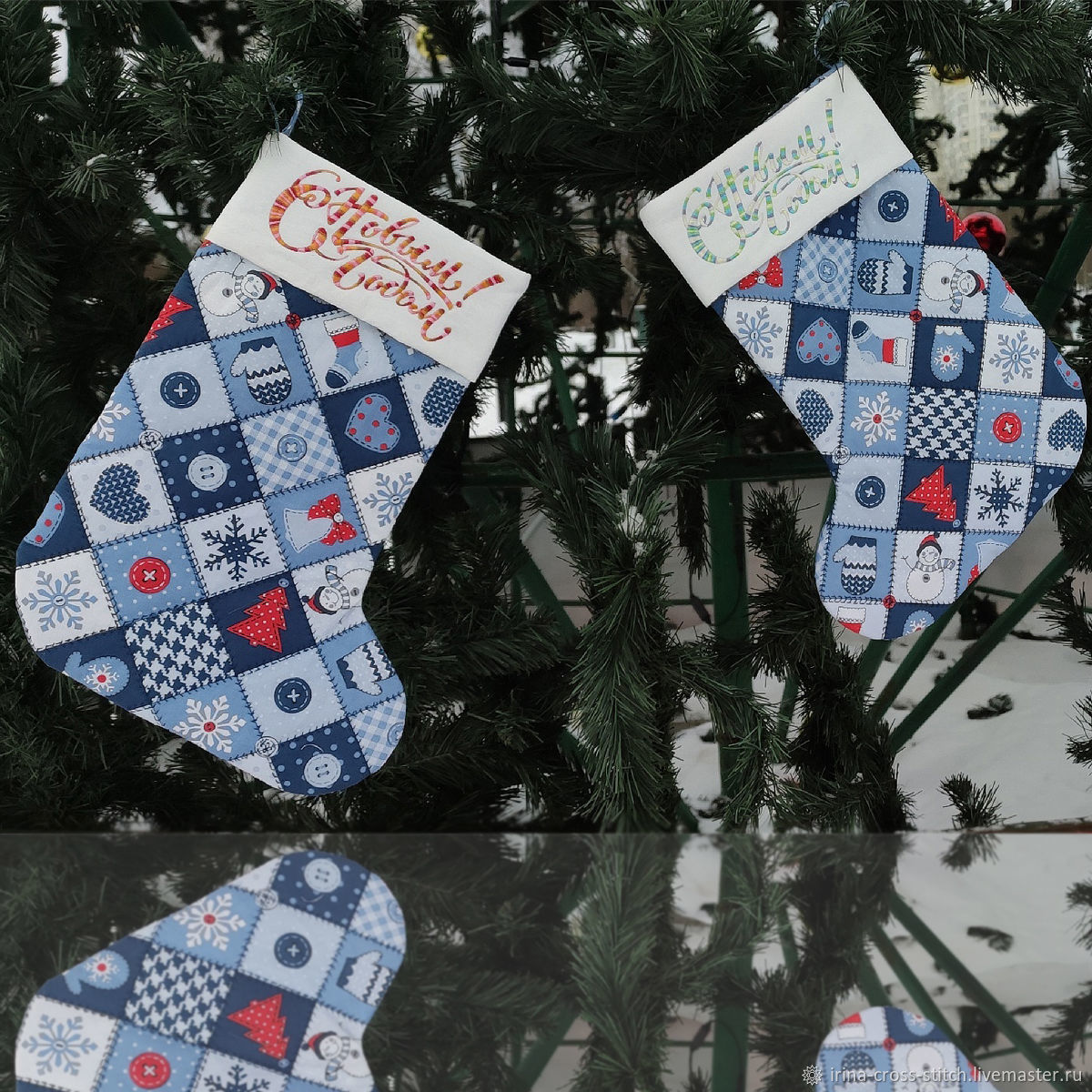 Новогодний носок для подарков Рождественский носок с вышивкой в ...