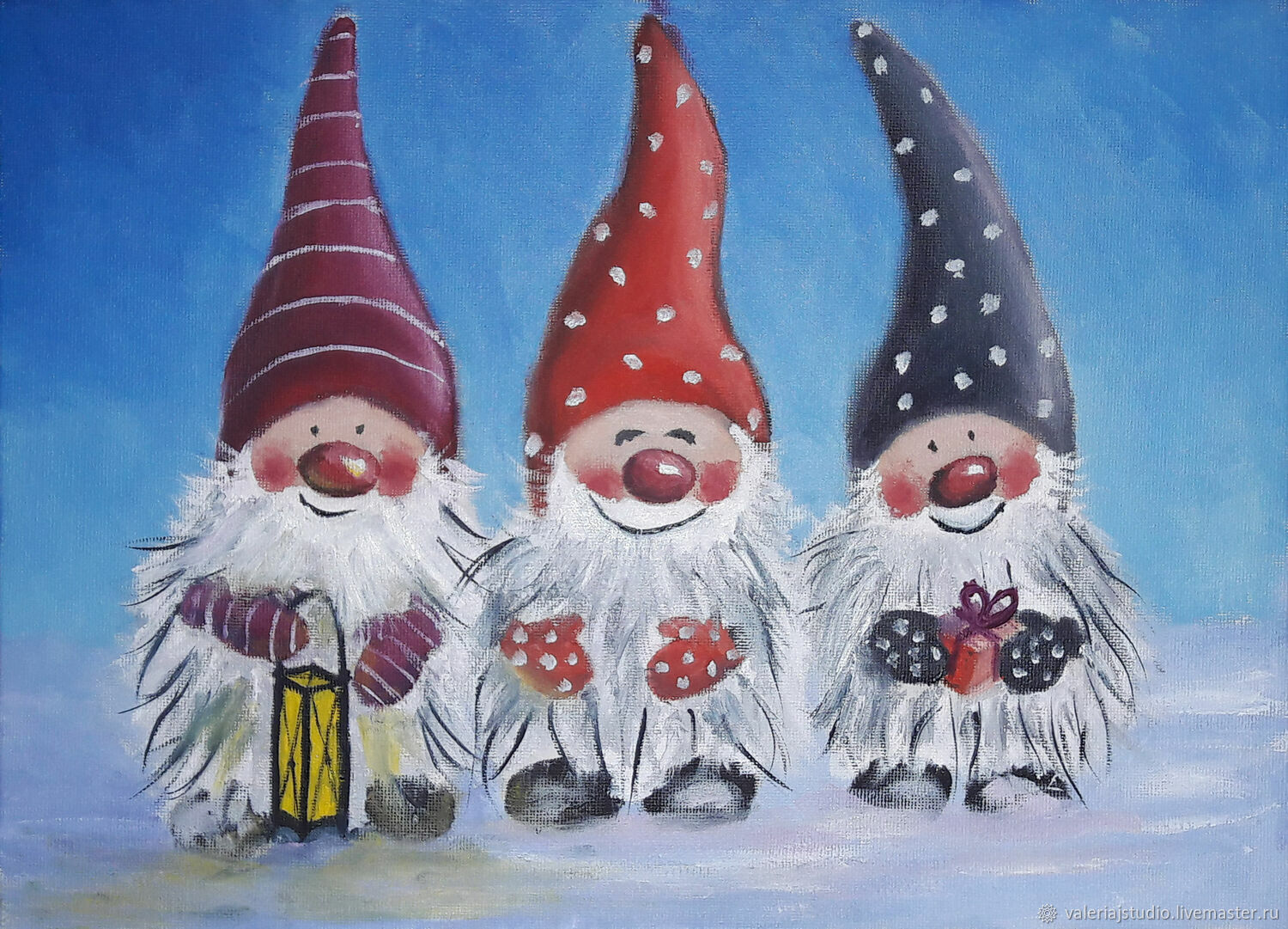 Картина Гномы, Новогодние Гномы, Три Гнома, Волшебники х/м 25х35 в ...
