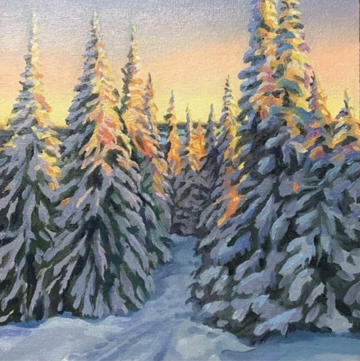 Картина маслом Зимний лес. Холст , масло . Холст на картоне. Зима в ...