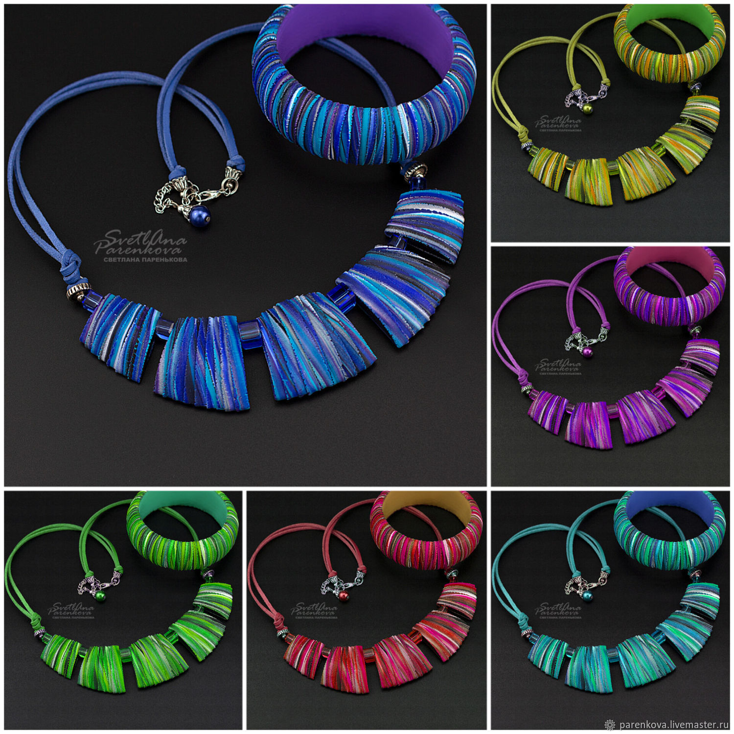 Комплект украшения деним омбре (739) дизайнерские украшения на заказ в ...