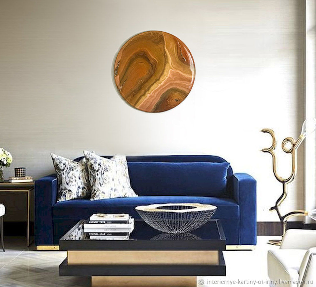 Круглая картина из эпоксидной смолы Перламутровое панно коричневое в ...