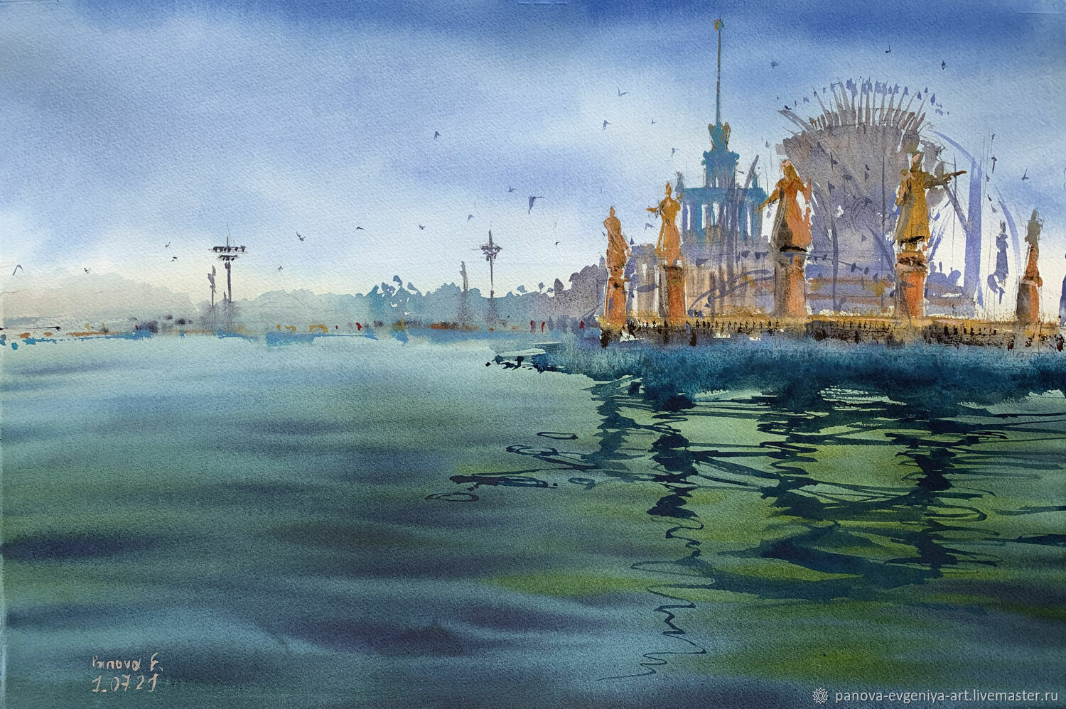 Картина акварелью на бумаге - Фонтан на ВДНХ в интернет-магазине ...